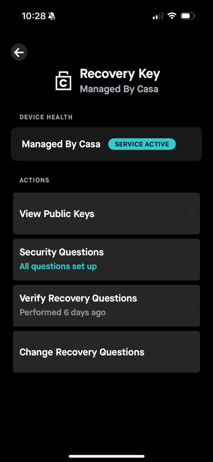 Performing a health check for Casa Recovery Key