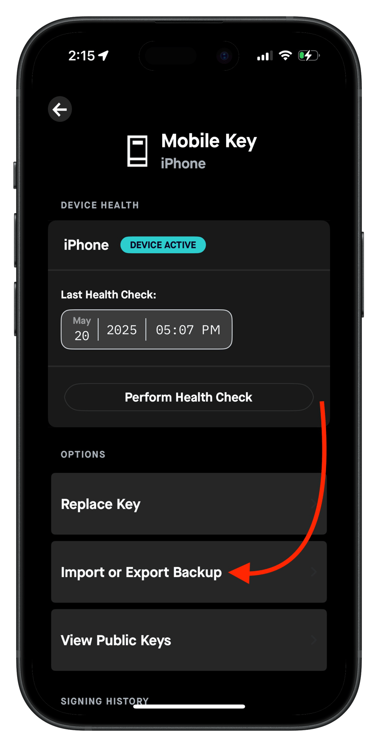 QR code backups for mobile key and Pay key