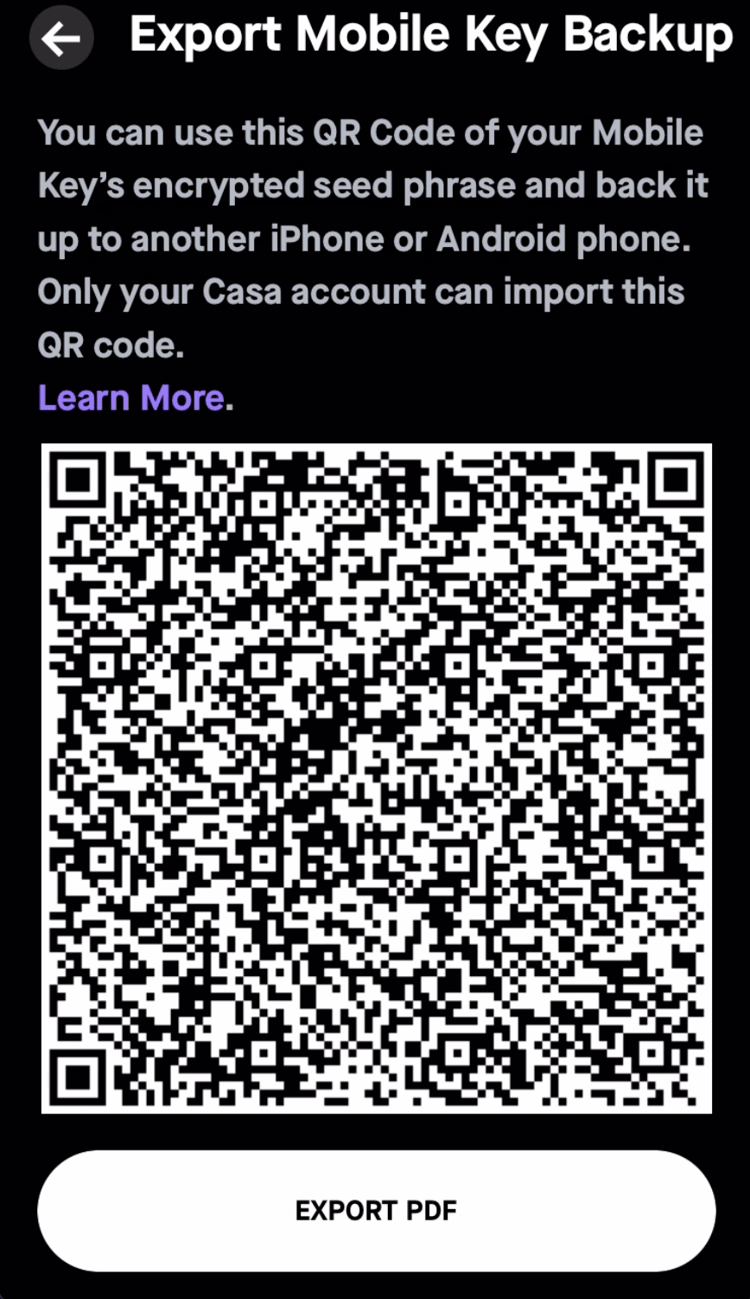 QR code backups for mobile key and Pay key