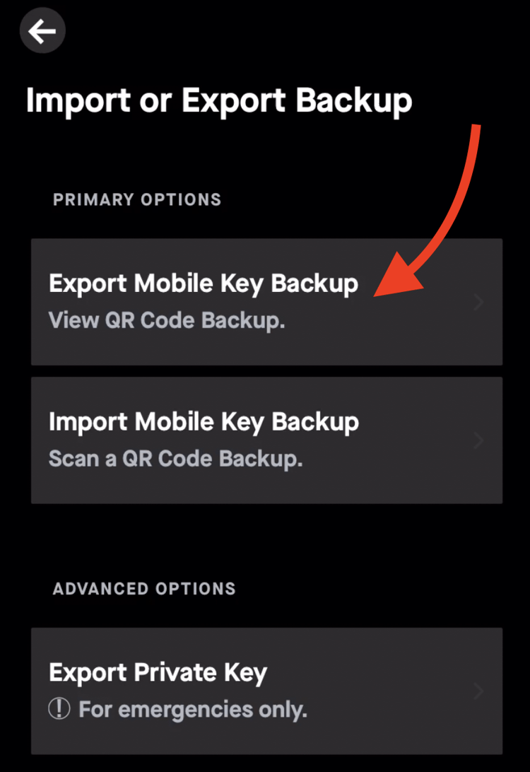 QR code backups for mobile key and Pay key