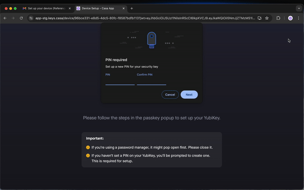 Adding YubiKey to your Casa vault
