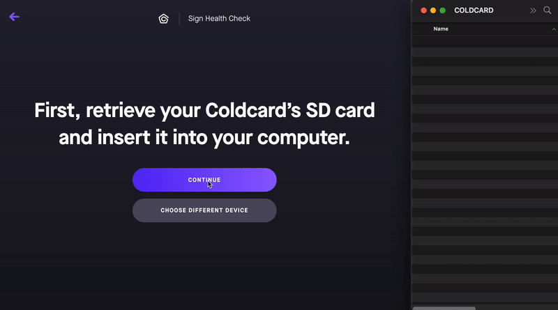 Performing a health check with Coldcard